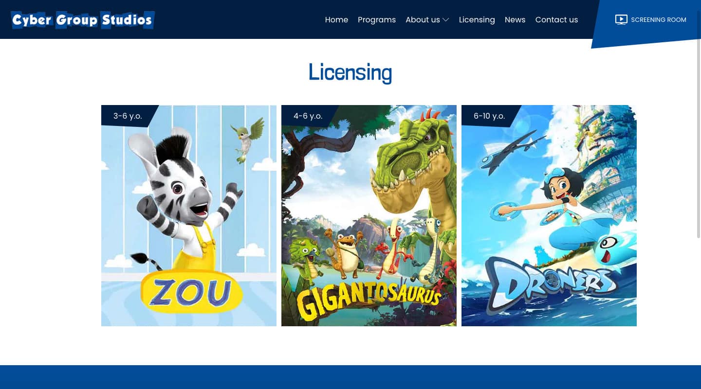 Refonte du site internet de films d'animation pour enfants Cyber Group ...